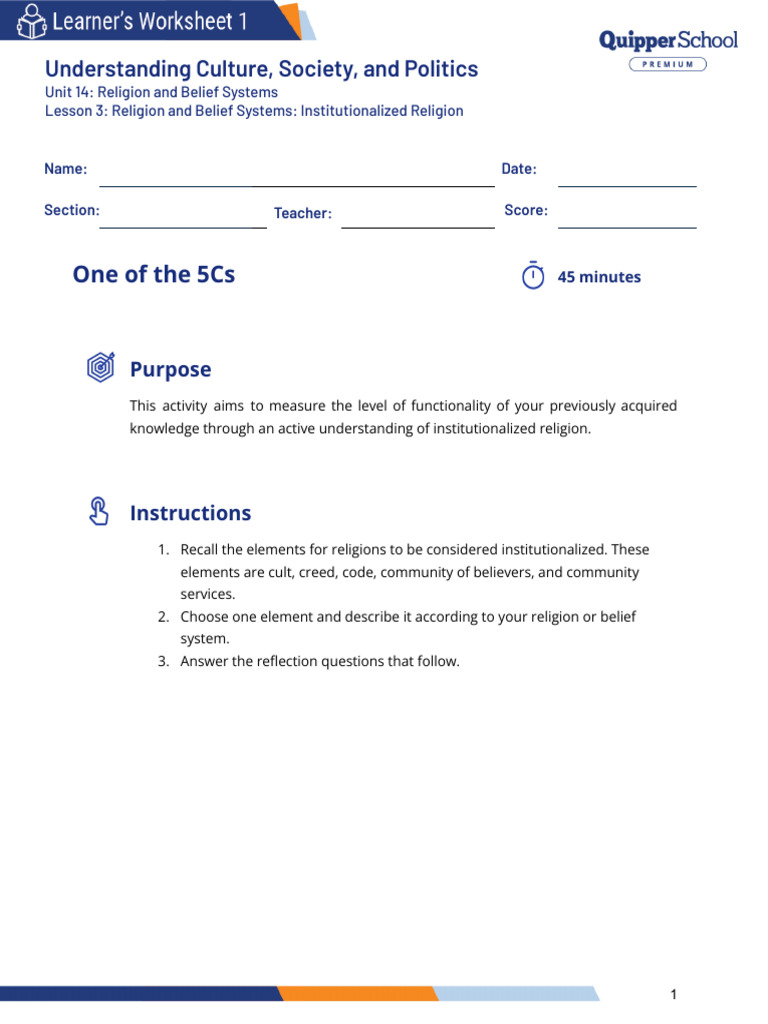 UCSP 11 - 12 Q2 1403 Religion and Belief Systems - Institutionalized ...