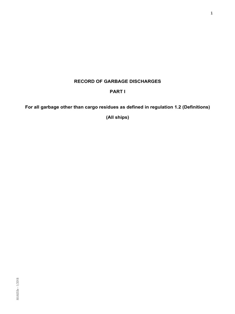 MU6653e Garbage Record Book Part I (All Ships) | PDF | Municipal Solid ...