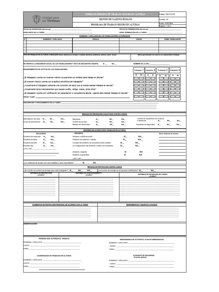 Formato Permiso de Trabajo Seguro en Alturas v1 | PDF | Andamio Formato Permiso de Trabajo Seguro en Alturas v1 | PDF | Andamio