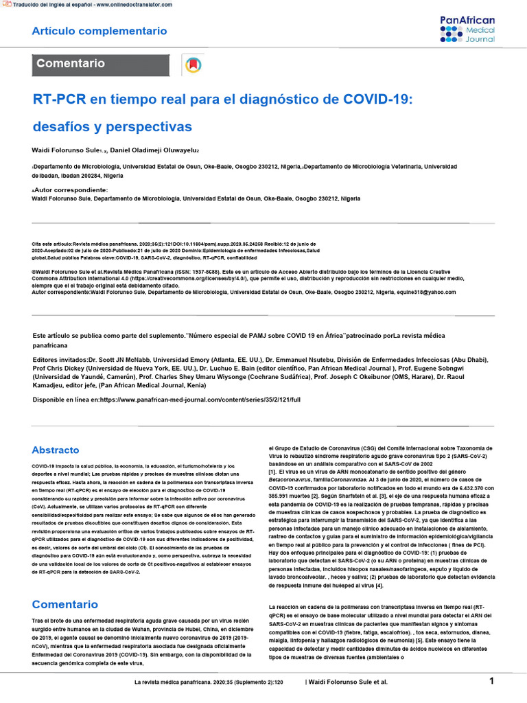 RT PCR para Coronavirus 19 Español | PDF | Virus | Diagnostico medico