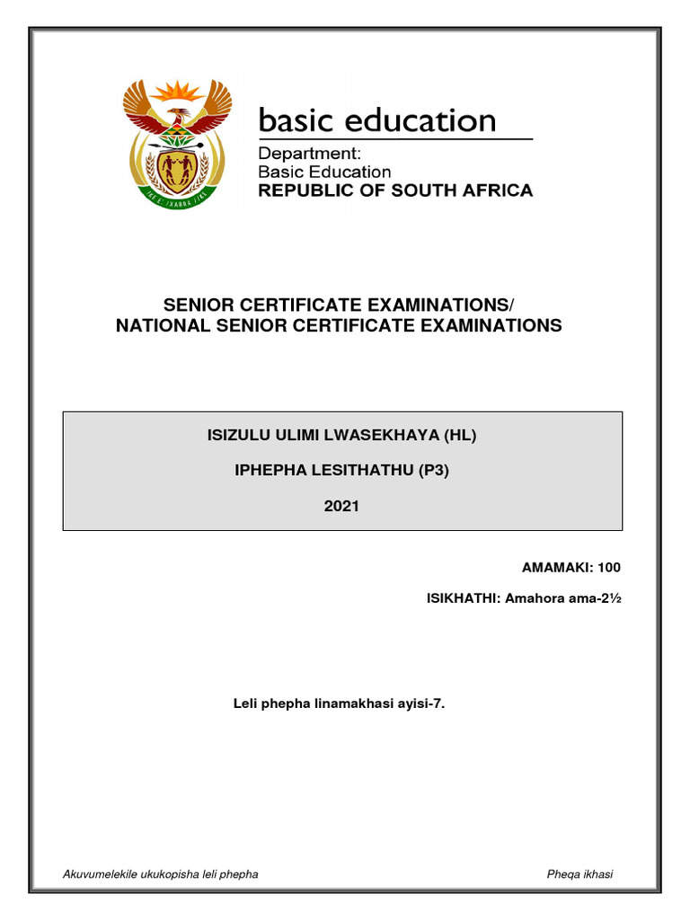 Isizulu P3 June2021 Qp&memo | PDF