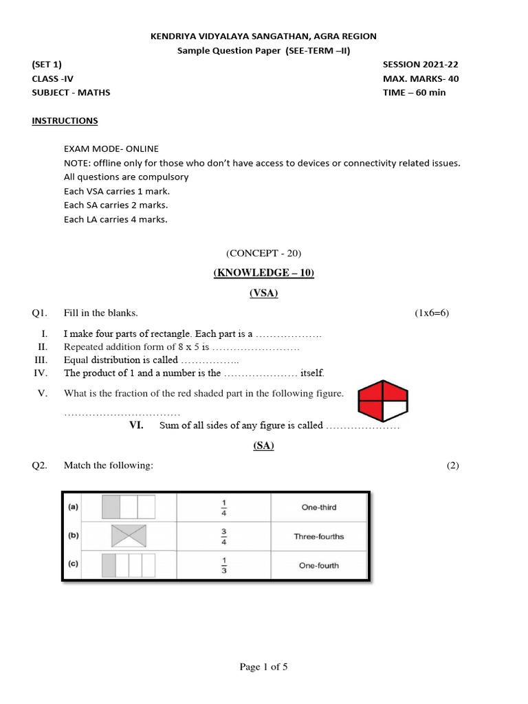 Class 4 Maths Set 1 | PDF Class 4 Maths Set 1 | PDF