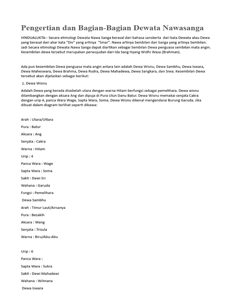 Pengertian Dan Bagian Dewata Nawa Sanga | PDF