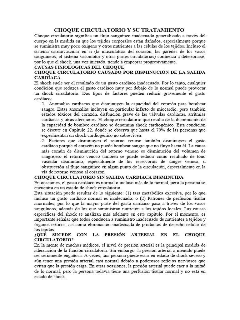 Choque Circulatorio y Su Tratamiento | PDF | Choque (circulatorio ...