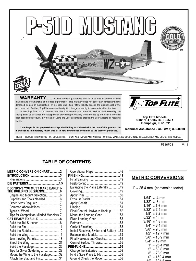 P51-D - Topa0110-Manual-V1 - 1 | PDF | Landing Gear | Flap (Aeronautics)