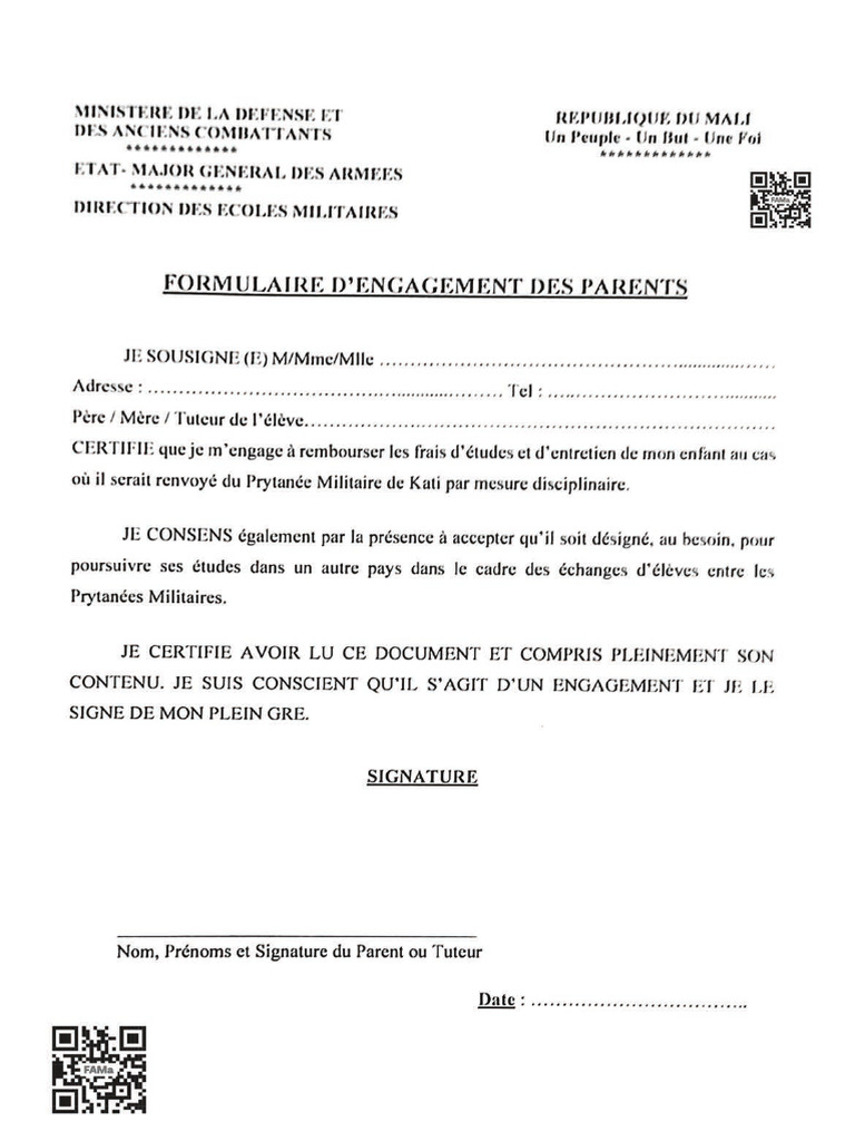 Formulaire D'engagement Des Parents. | PDF