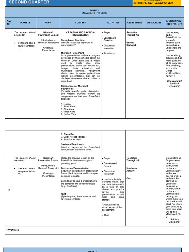 Action-Plan-Computer-7-2nd-to-4th | PDF | Microsoft Excel | Spreadsheet