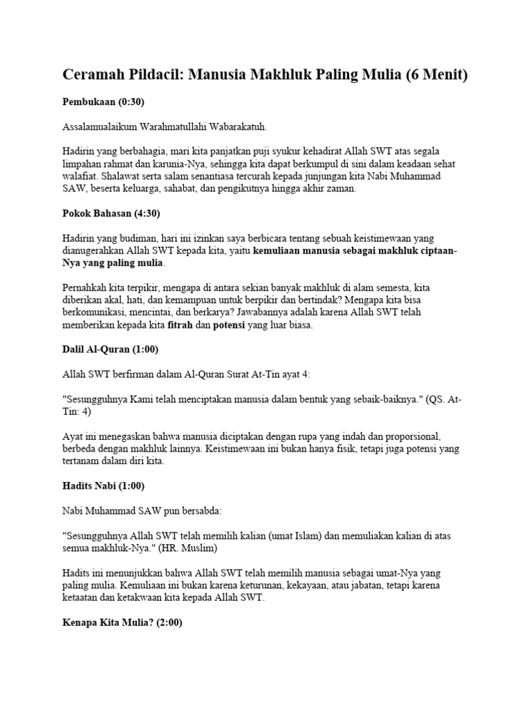 Ceramah Manusia Makhluk Paling Mulia | PDF | Karier & Perkembangan