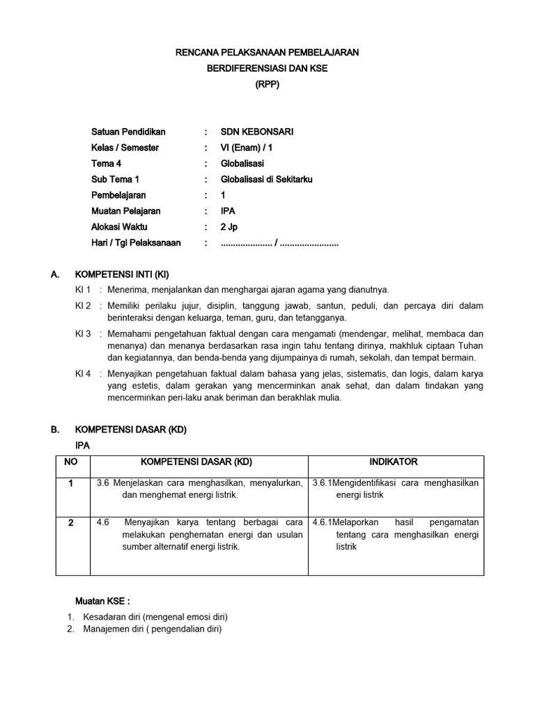 Rencana Pelaksanaan Pembelajaran Berdiferensiasi Dan Kse Fathur | PDF | Karier & Perkembangan ...