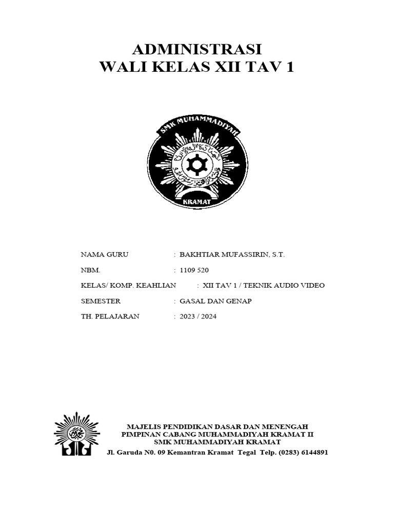 Cover Administrasi Wali Kelas Xii Tav 1 | PDF