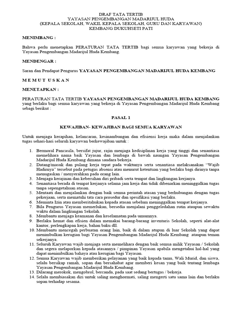 Contoh DRAF Tata Tertib Yayasan | PDF