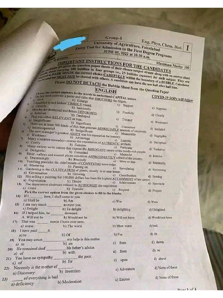 UAF Entrance Test 2022 | PDF