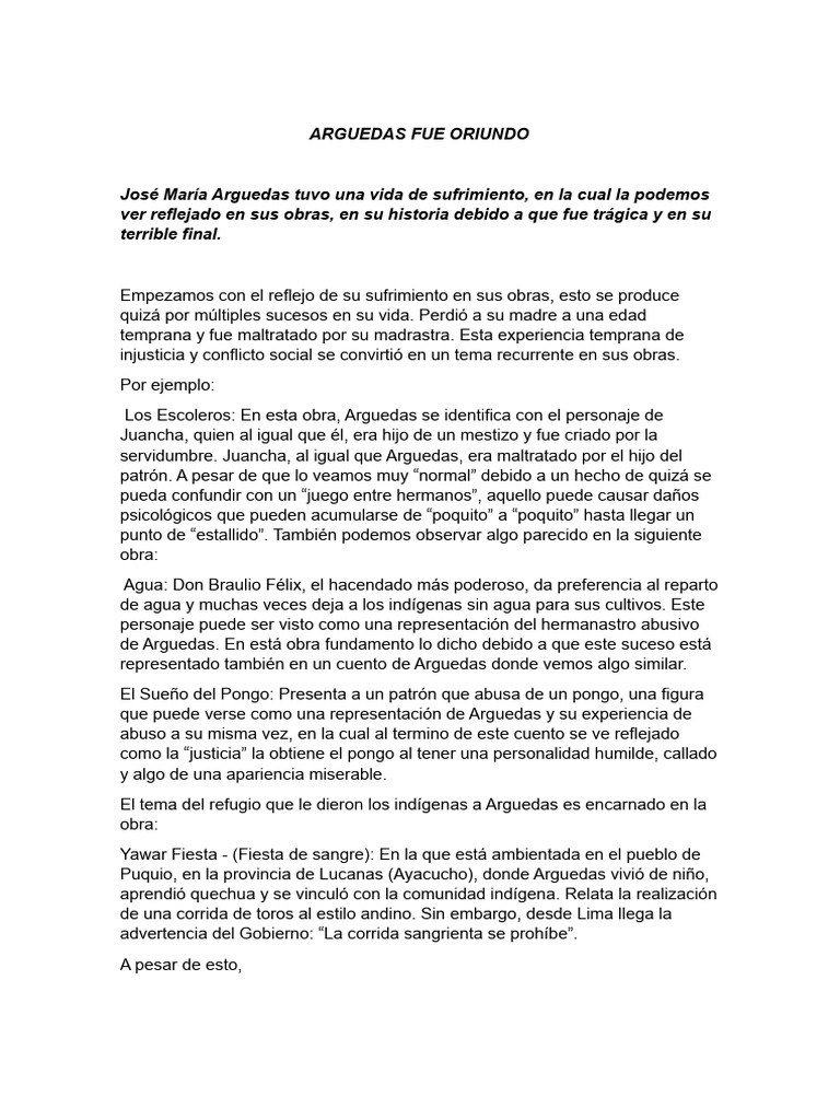 Arguedas Fue Oriundo | PDF