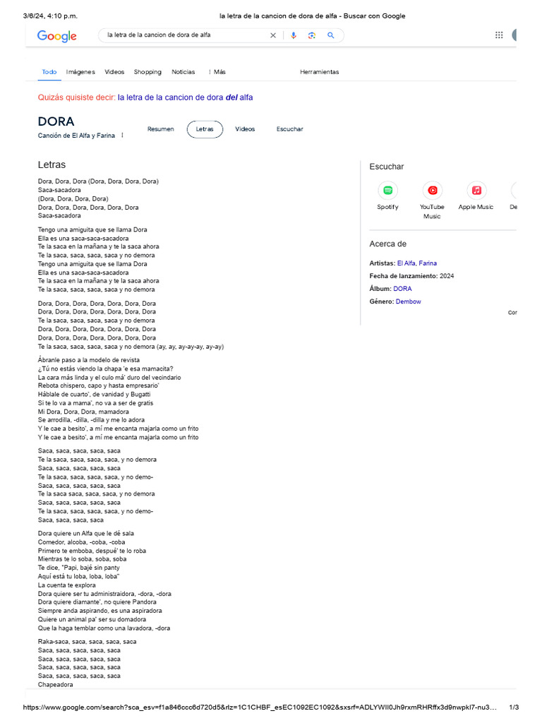 La Letra de La Cancion de Dora de Alfa - Buscar Con Google | PDF | Yo telefono