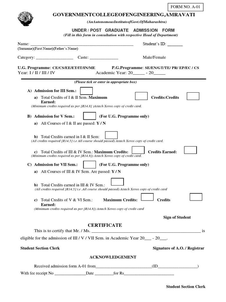 Admission Exam Registration Form | PDF