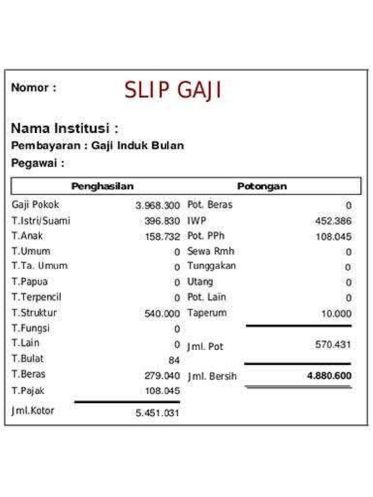 Contoh Slip Gaji PNS Guru | PDF