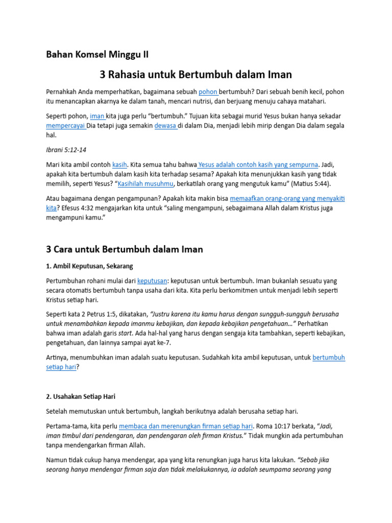 Bahan Komsel: Pertumbuhan Iman | PDF | Agama & Spiritualitas | Gaya Hidup