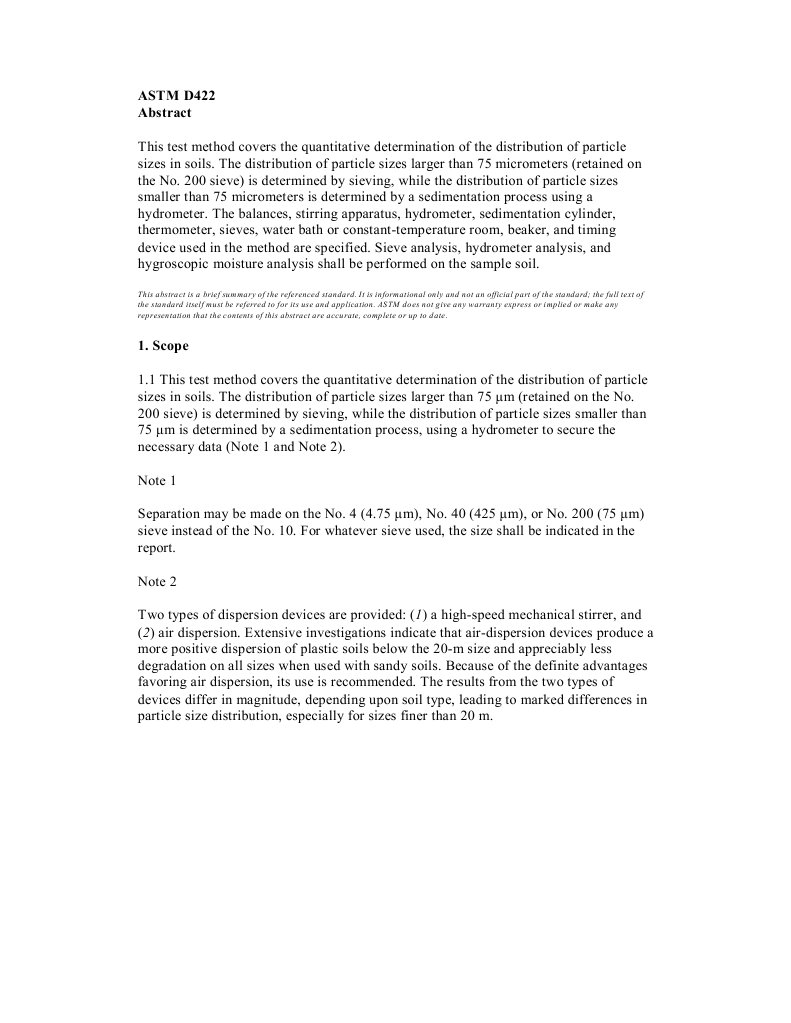 ASTM D422 Particle Size Analysis | PDF | Technology & Engineering