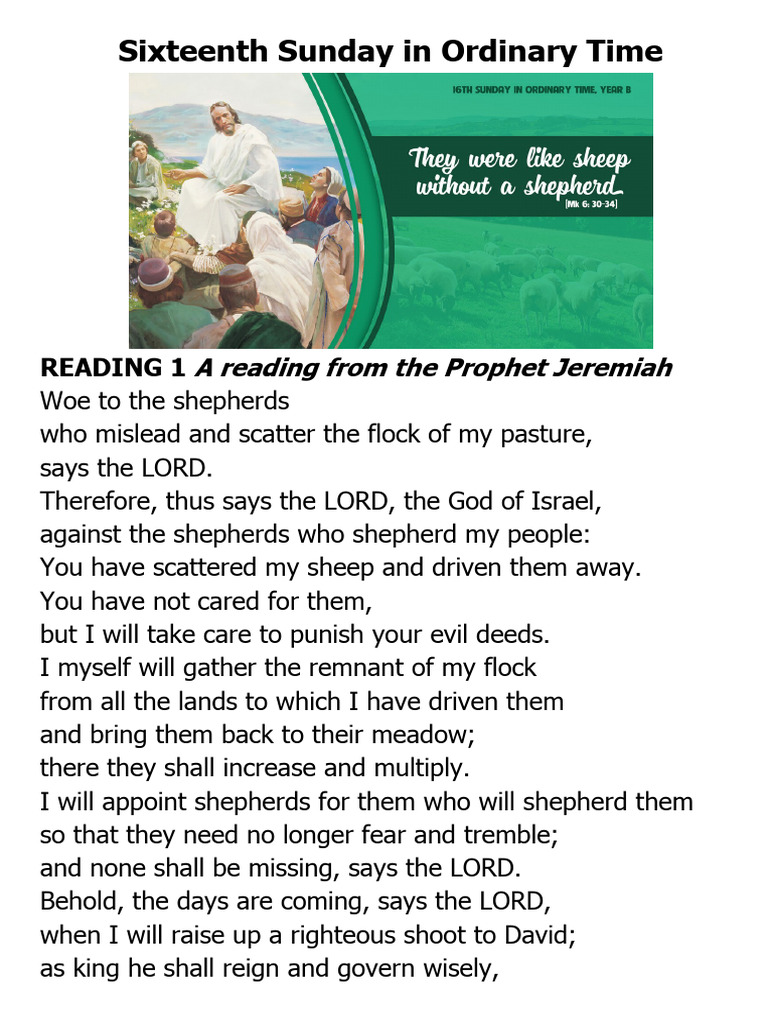 Sixteenth Sunday in Ordinary Time B | PDF | Jesus | Shepherd