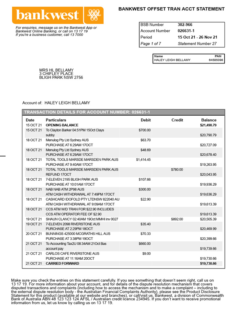 Bankwest Offset Account Statement | PDF | Password | Automated Teller ...