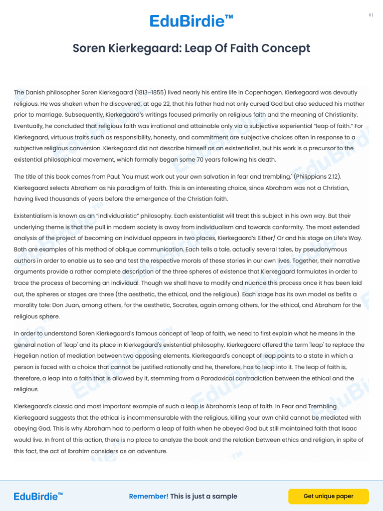 Soren Kierkegaard Leap of Faith Concept-1 | PDF | Søren Kierkegaard | Existentialism