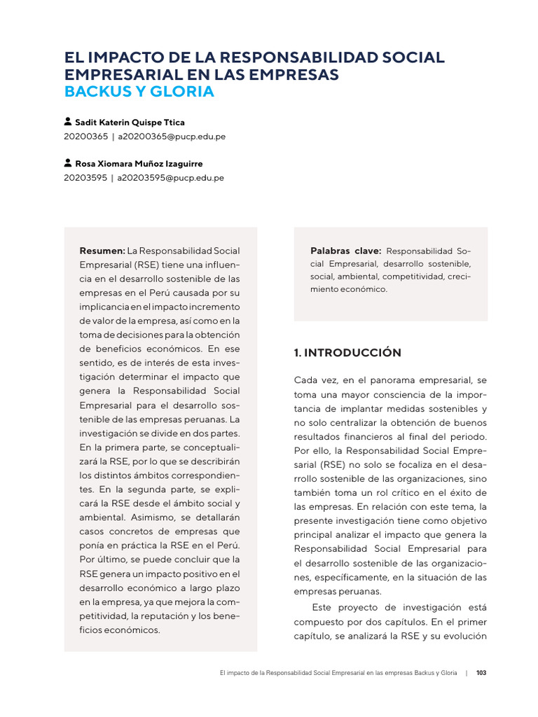 Impacto de RSE en Backus y Gloria | PDF | Responsabilidad social ...