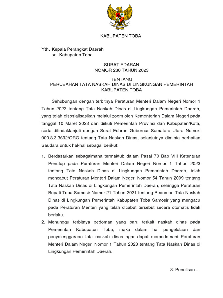 Surat Edaran Tata Naskah Dinas | PDF