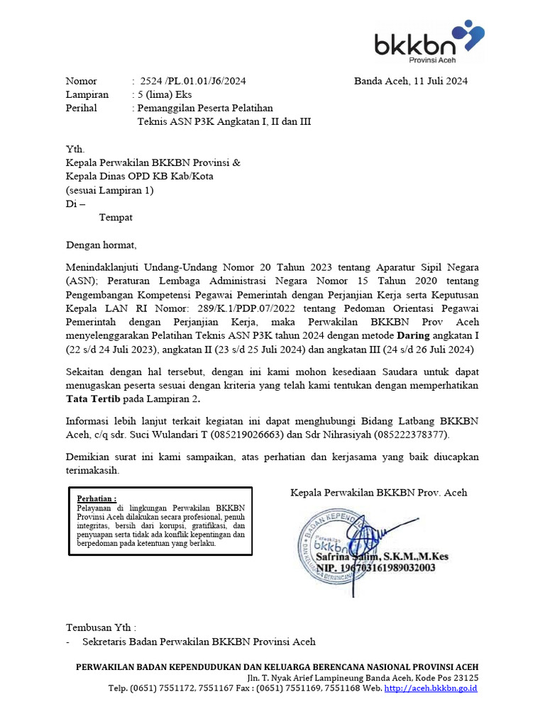 Pelatihan Teknis ASN P3K Aceh 2024 | PDF