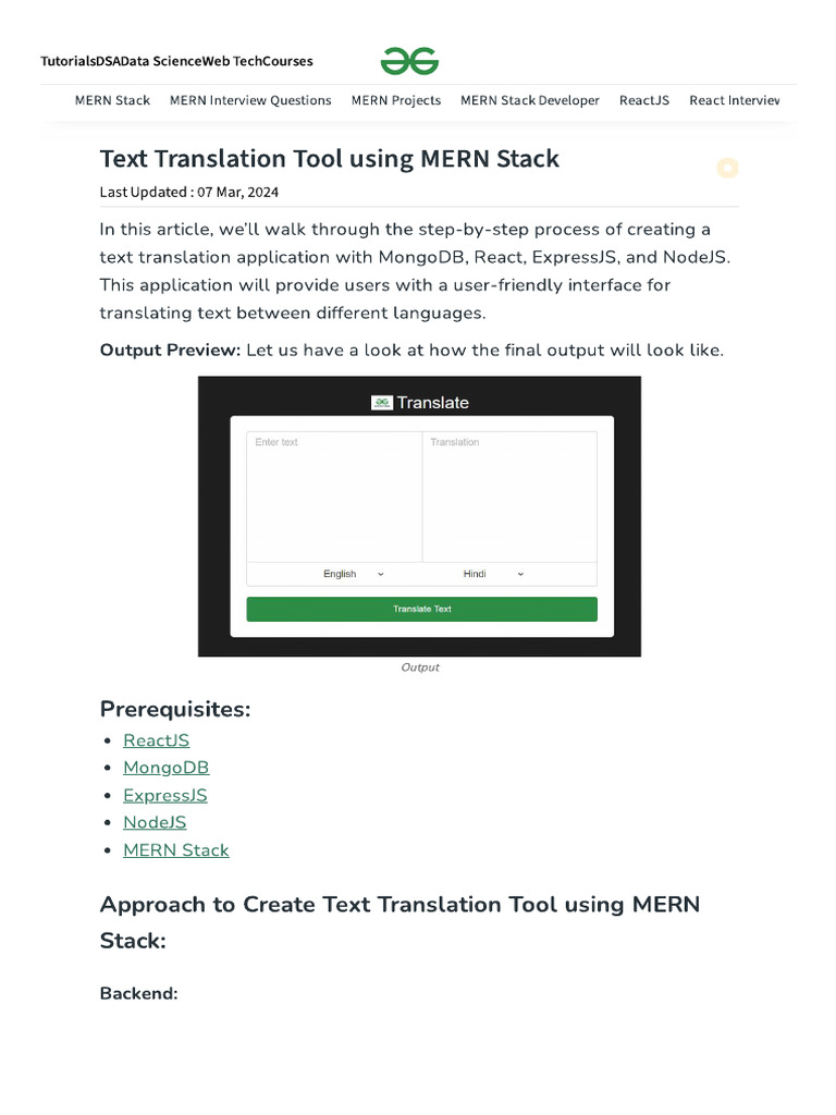 Text Translation Tool Using MERN Stack | PDF
