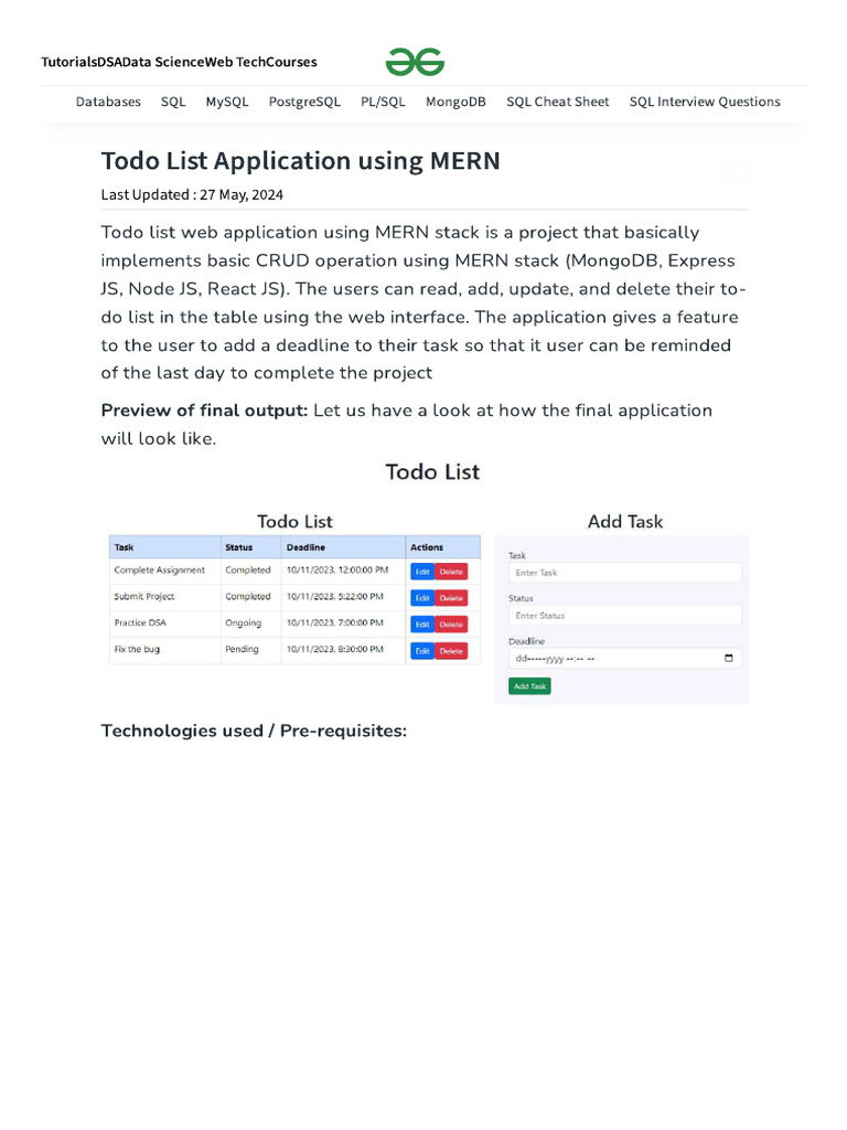 Todo List Application Using MERN | PDF Todo List Application Using MERN | PDF