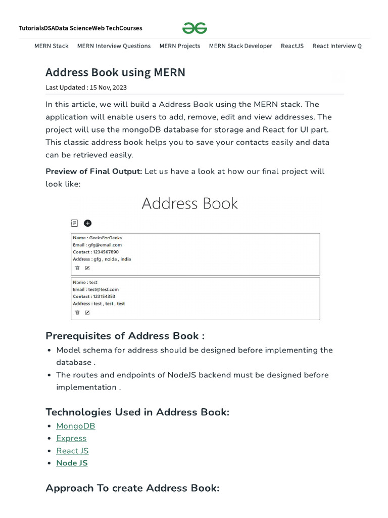 Address Book Using MERN | PDF