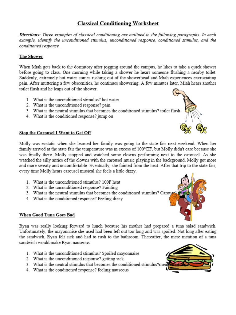 Classical Conditioning Worksheet | PDF | Classical Conditioning | Cognitive Science