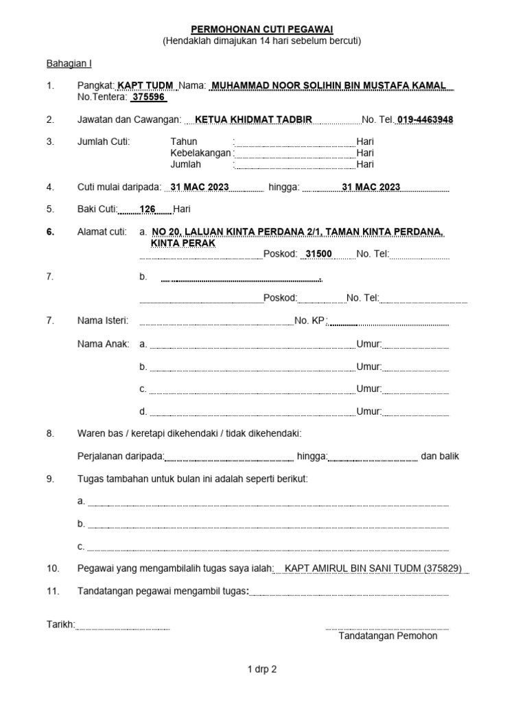 Borang Cuti KKT | PDF