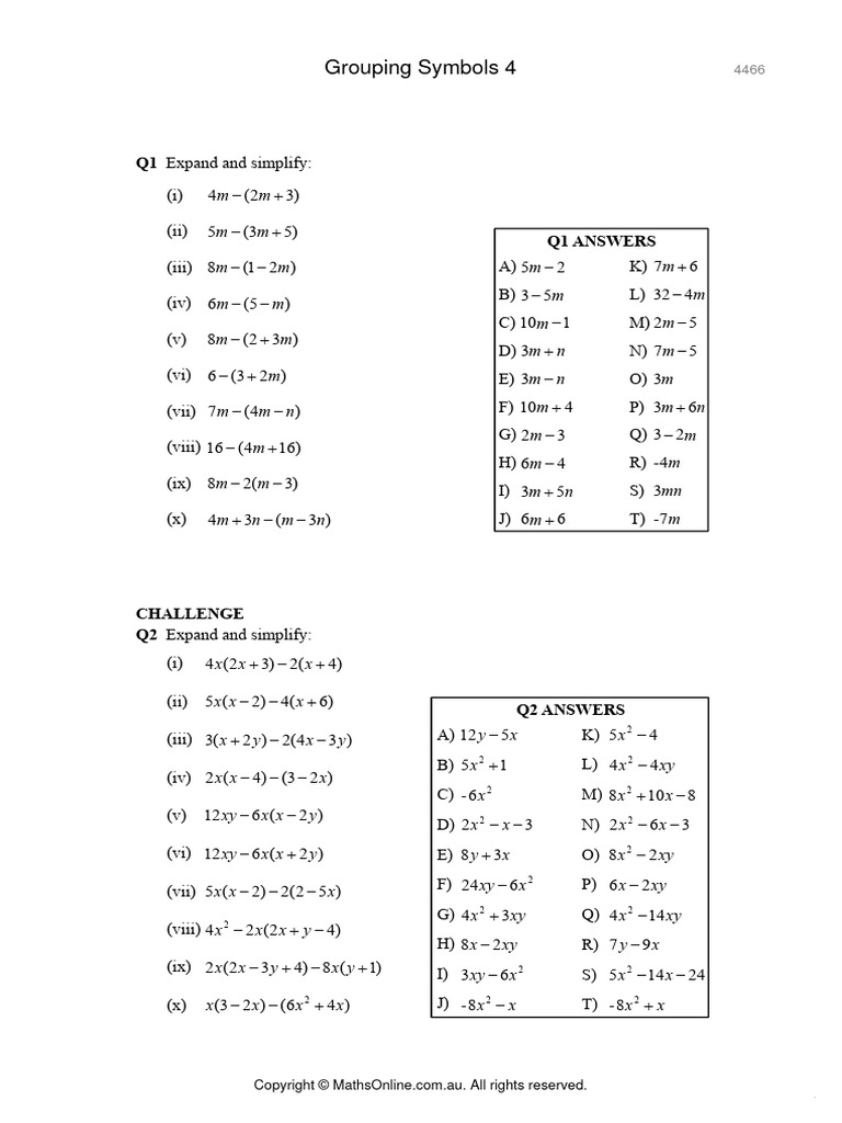 Grouping Symbols 4 | PDF