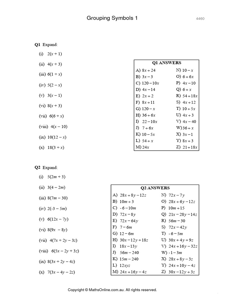 Grouping Symbols 1 | PDF