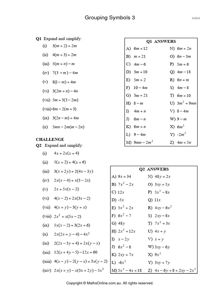 Grouping Symbols 3 | PDF