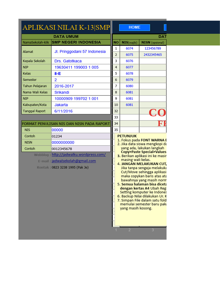 Raport k13 V p23th2016 SMP Indonesia | PDF