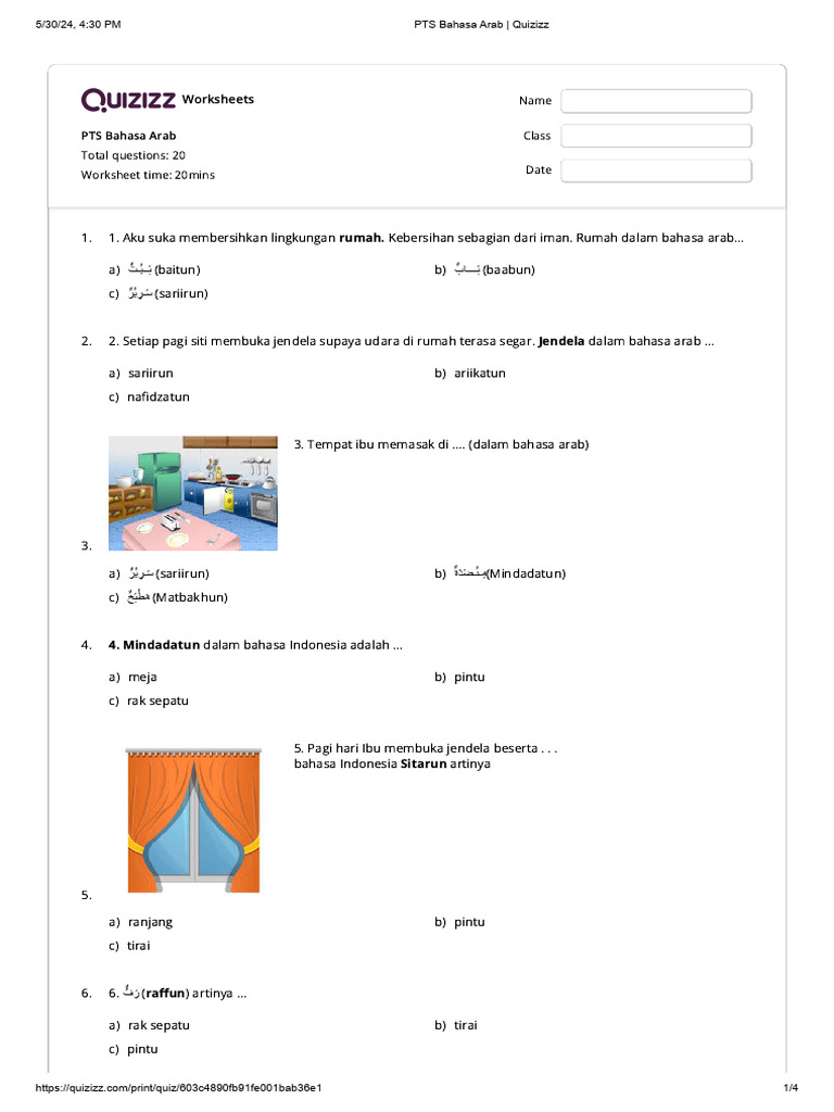 PTS Bahasa Arab _ Quizizz | PDF