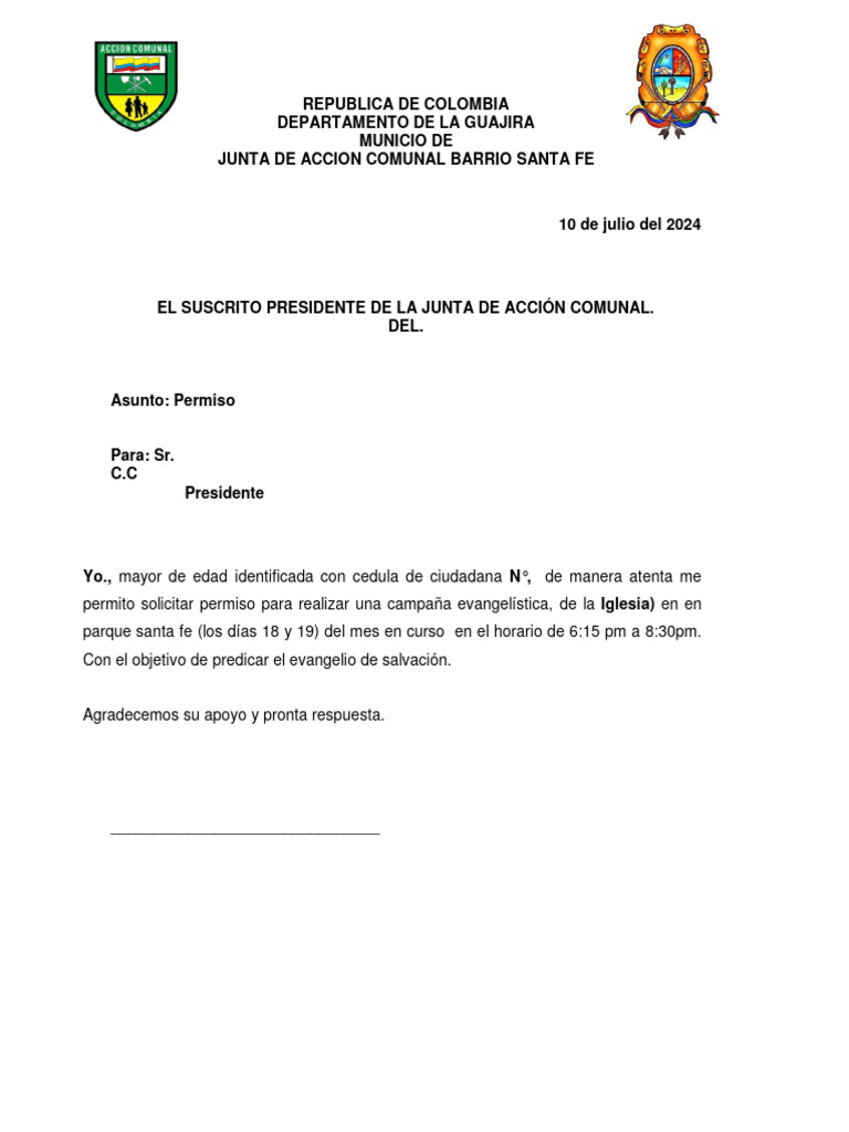 Carta de Junta Accion Comunal | PDF