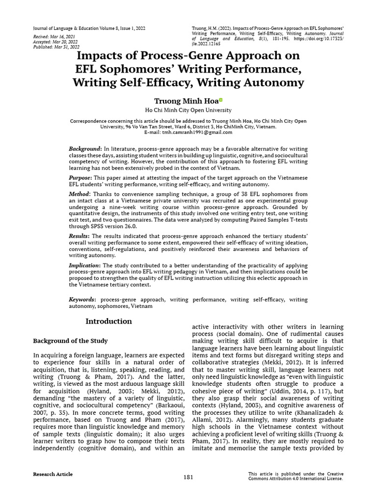 Impacts of Process-Genre Approach On EFL Sophomores' Writing ...
