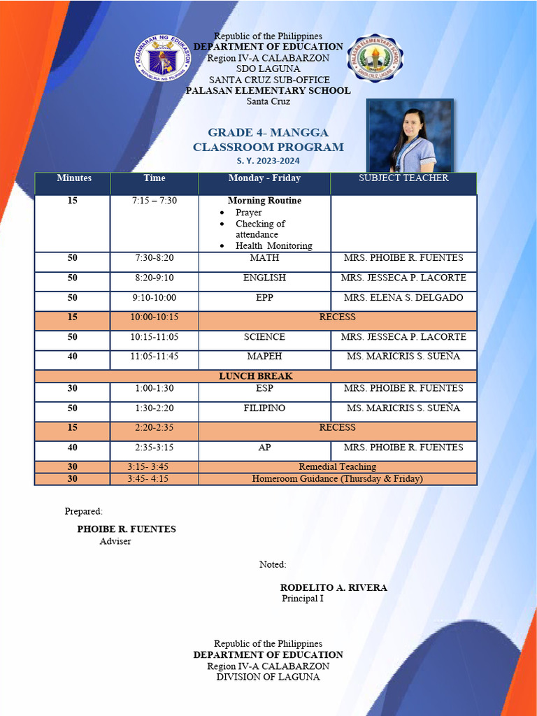 EDITED-GRADE-4-TEACHERS-CLASS-PROGRAM | Download Free PDF | Social Institutions | Philippines