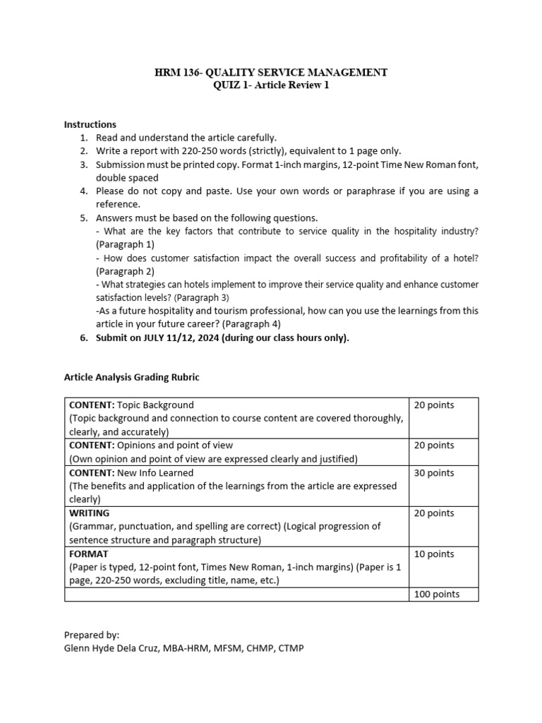 HM Article Review QualServeMngt | PDF | Customer Satisfaction | Customer