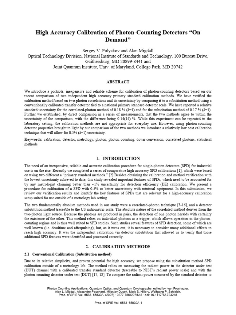 High Accuracy Calibration of Photon-Counting Detectors "On Demands (2007) | PDF | Calibration ...