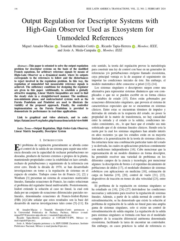 Output Regulation For Descriptor Systems With High-Gain Observer Used As Exosystem For Unmodeled ...