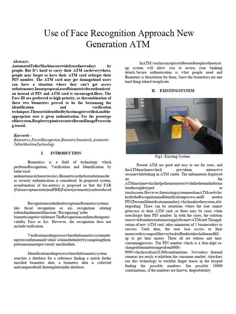 Face Recognition for ATM Security | PDF | Biometrics | Personal ...