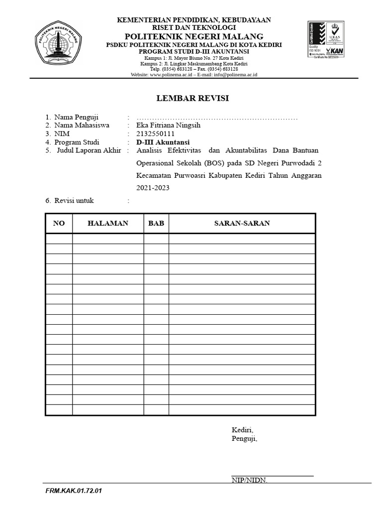 Form Lembar Revisi | PDF
