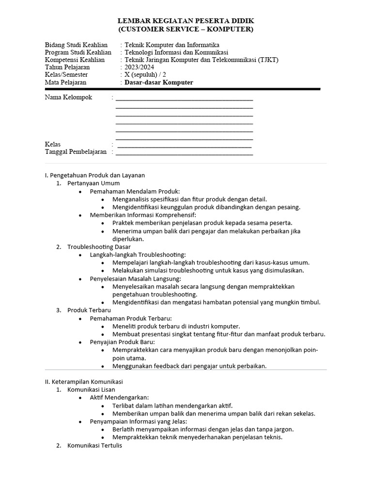 LKPD Customer Service Computer | PDF | Bisnis