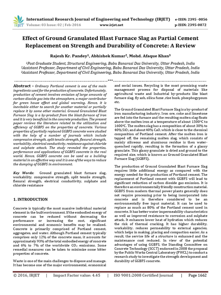 GGBFS in Concrete: Strength & Durability Review | PDF | Concrete ...