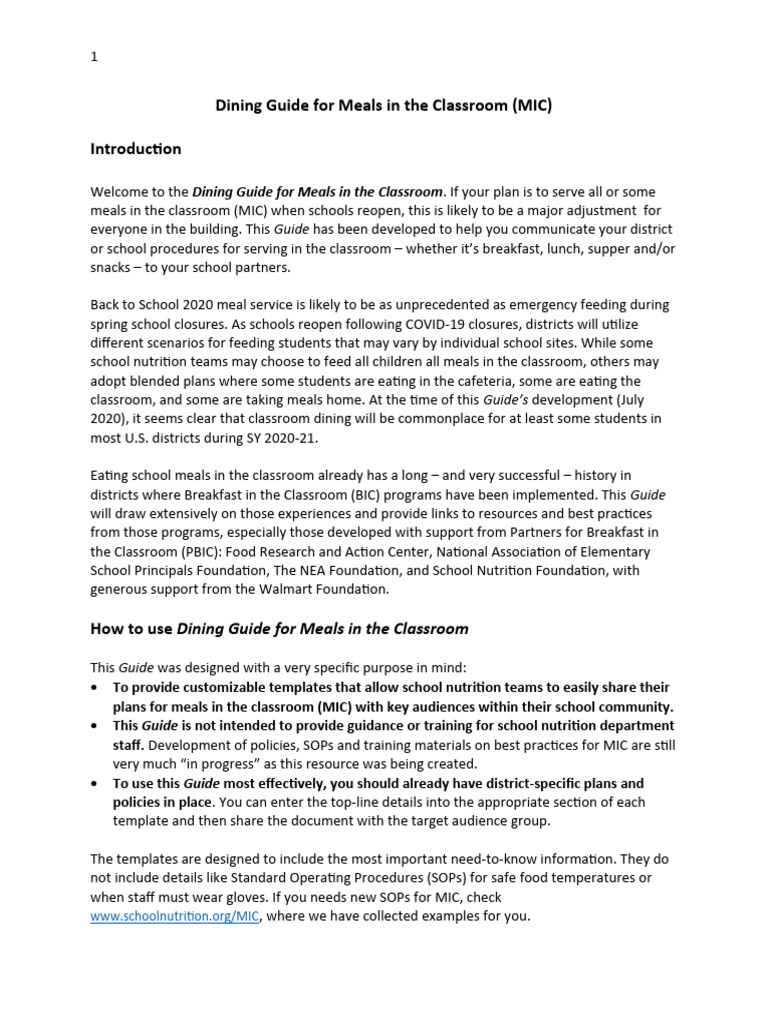 Usage Guide Mic | PDF | Meal | School Meal Usage Guide Mic | PDF | Meal | School Meal