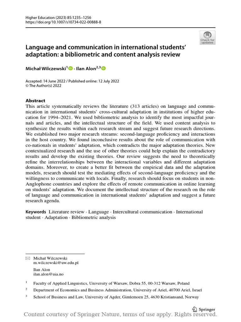 Language and Communication in Student Adaptation | PDF | Cross Cultural ...